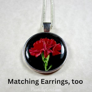 Carnation Pendant, Carnation Necklace, Red Carnation Jewelry, Carnation ...