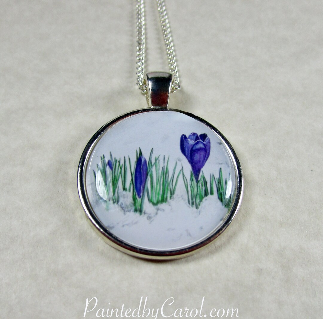 Purple Crocus Pendant, Purple Crocus Necklace, Purple Crocus Jewelry ...