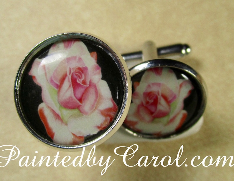 Pink Rose Cufflinks Rose Mens Gifts Rose Wedding Cufflinks | Etsy