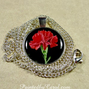 Carnation Pendant, Carnation Necklace, Red Carnation Jewelry, Carnation ...