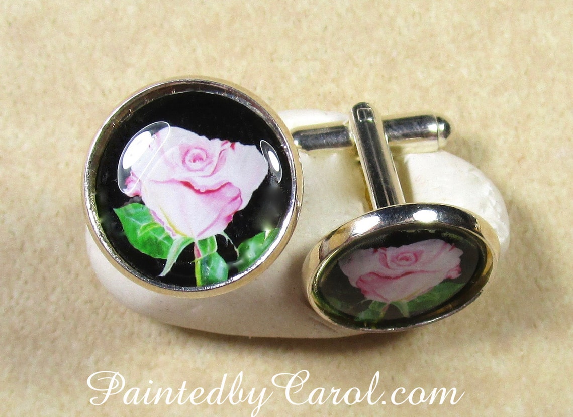 Pink Rose Cufflinks Pink Rose Mens Gifts Pink Rose Wedding - Etsy