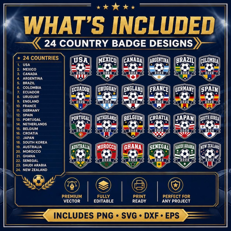 2026 Soccer Country Crests Bundle, 24 National Emblems (digital ...