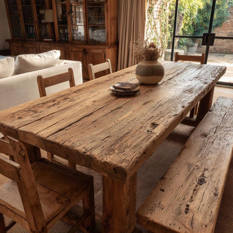 Rustic Wooden Dining Table – Solid Rustic Wooden Farmhouse Table - Etsy UK