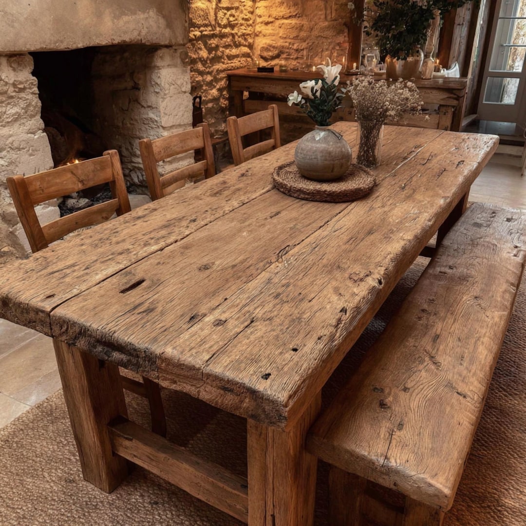 Rustic Wooden Dining Table – Solid Rustic Wooden Farmhouse Table - Etsy UK