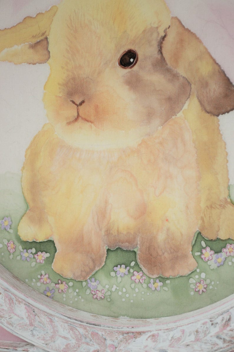 Nursery Art / Bunny Rabbit Fabric Painting / Pink Frame / Baby Toddler ...