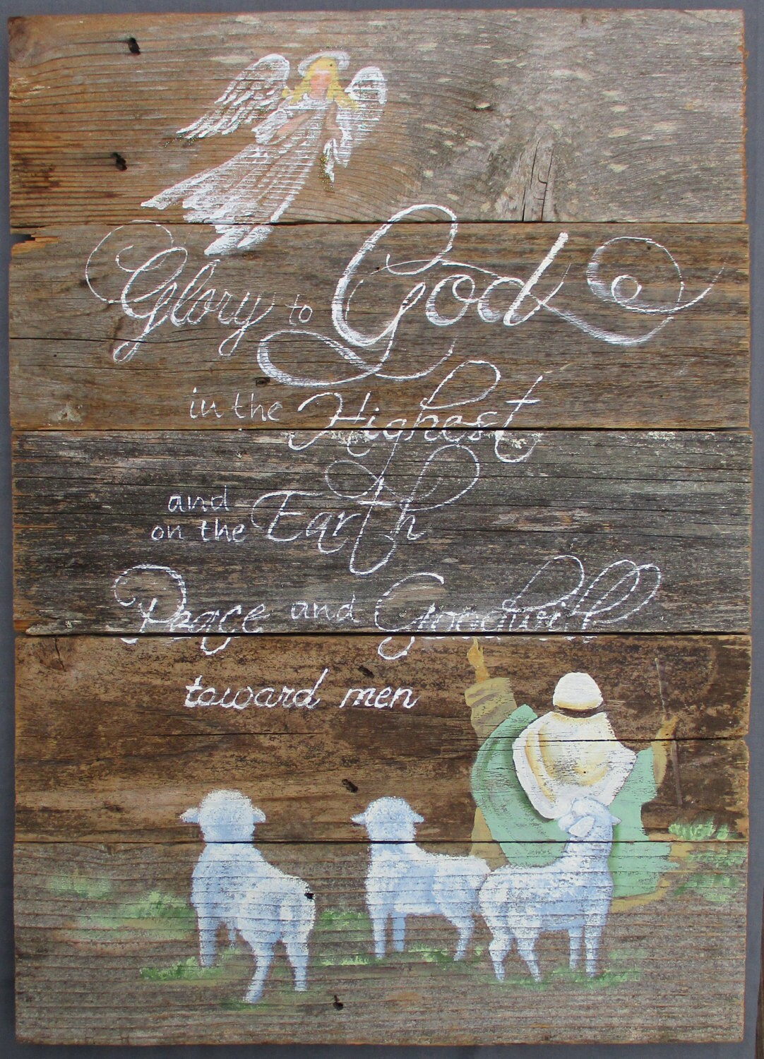 Hand Painted Shepherd Scripture Sign on Barnwood / Christmas Decoration ...