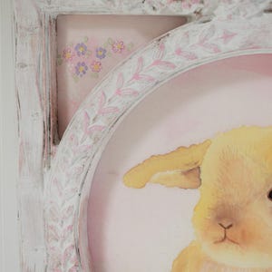 Nursery Art / Bunny Rabbit Fabric Painting / Pink Frame / Baby Toddler ...
