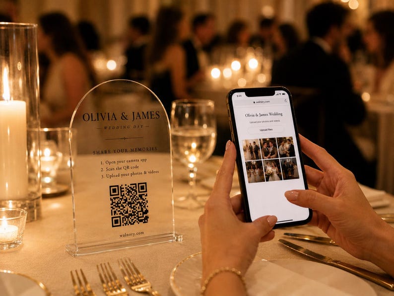 Wedding Luxury Acrylic QR Table Sign + Digital Memory Platform — Basic ...