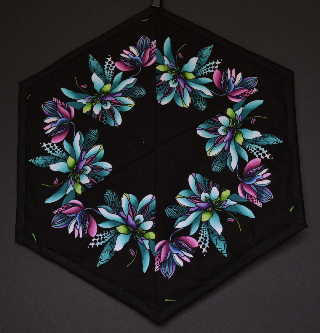 Aqua Lotus Flower Wreath Reversible Handmade Trivet. Reverse Side is a ...