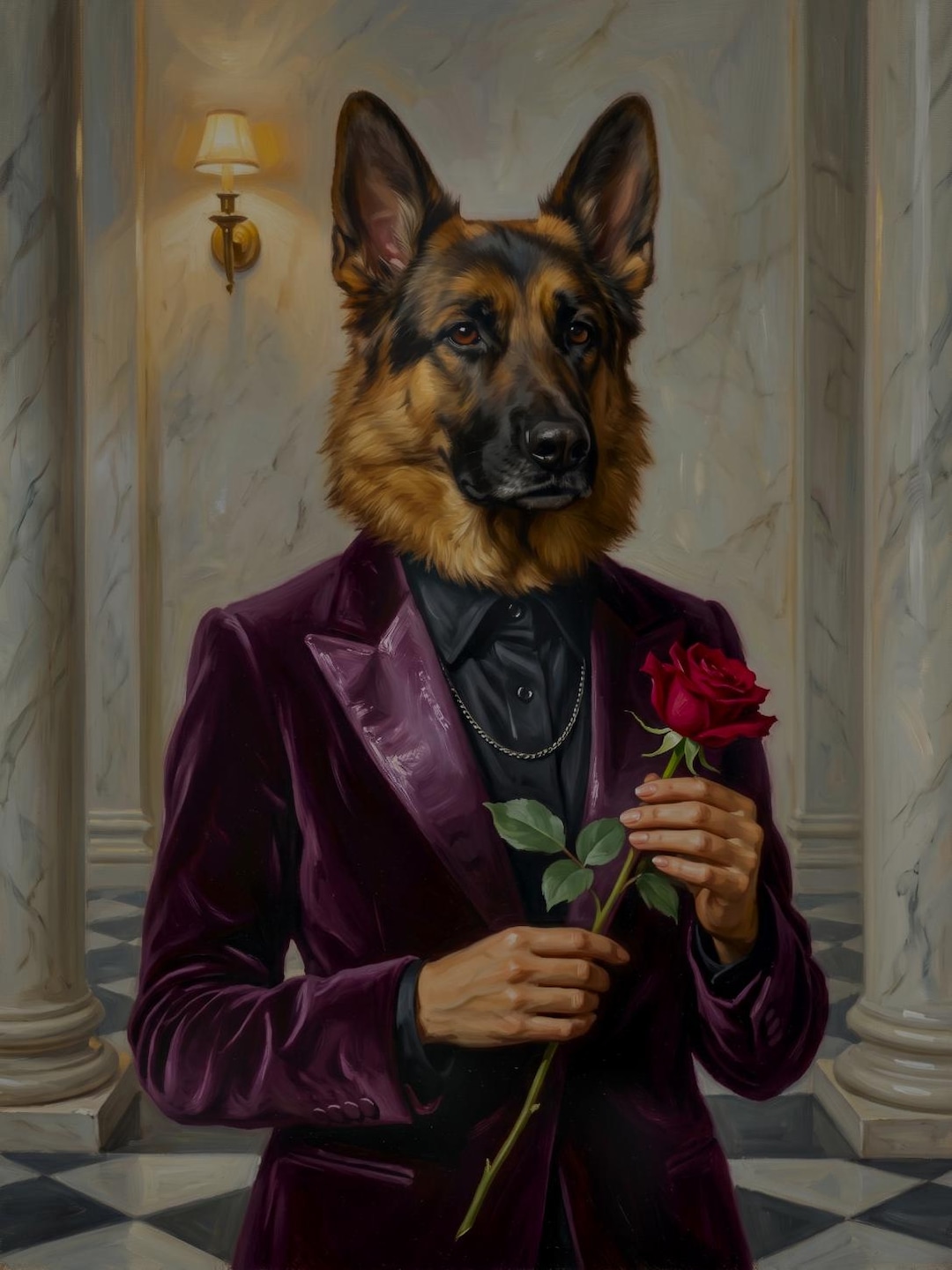 German Shepherd Mafia Portrait | Vintage Pet Wall Art, Marble Parlor - Etsy