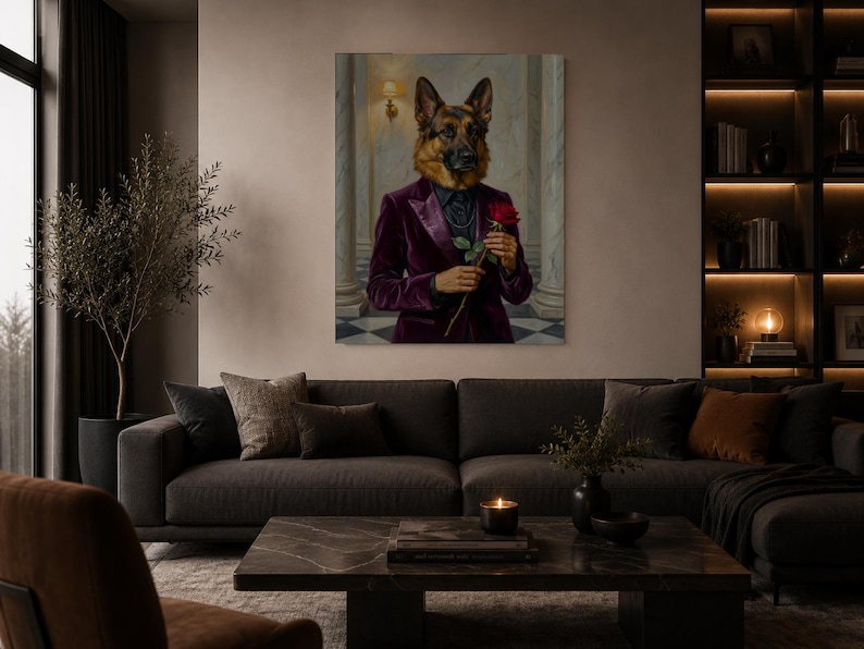German Shepherd Mafia Portrait | Vintage Pet Wall Art, Marble Parlor - Etsy
