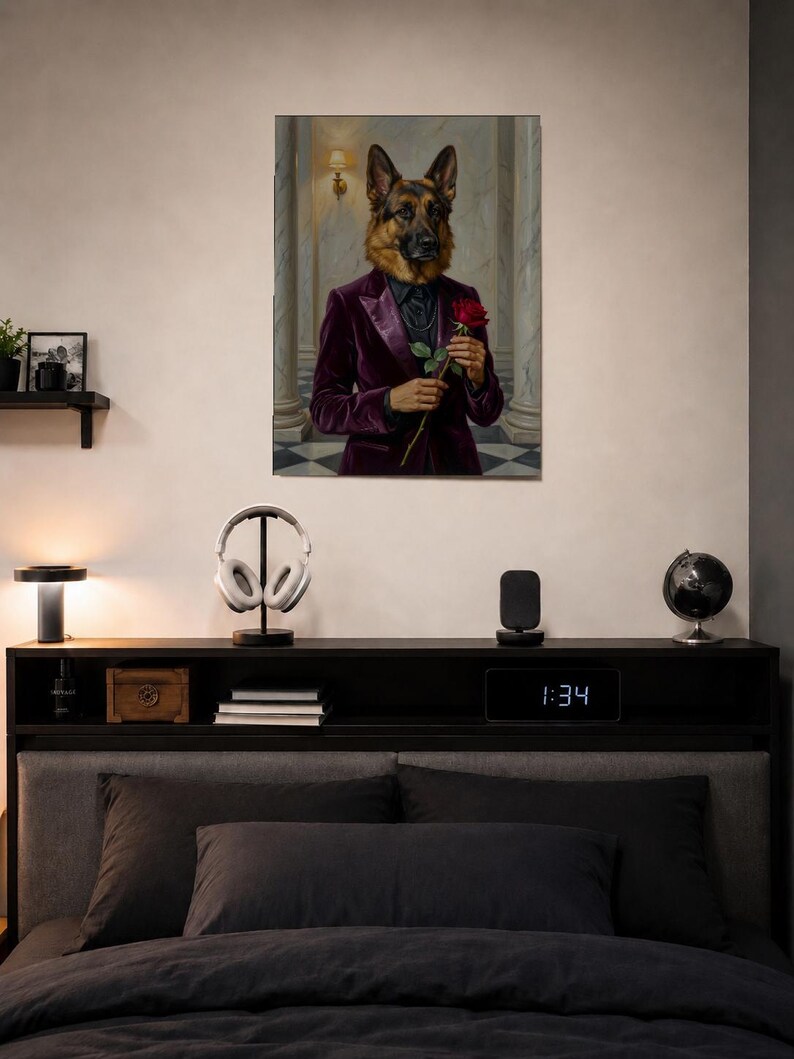 German Shepherd Mafia Portrait | Vintage Pet Wall Art, Marble Parlor - Etsy
