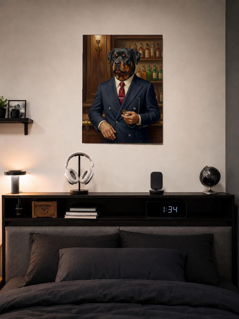 Rottweiler Mafia Portrait | Vintage Oil Painting Pet Art, Speakeasy Bar ...