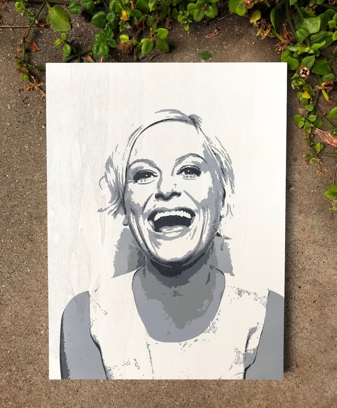 Amy Poehler Portrait: Laughing Wood Art, Greyscale Painting - Etsy