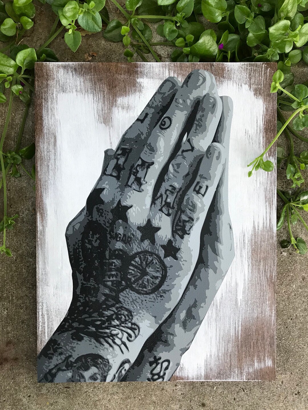 Praying Hands Tattoo Art: Mahogany Wood Panel Painting (16x12) - Etsy