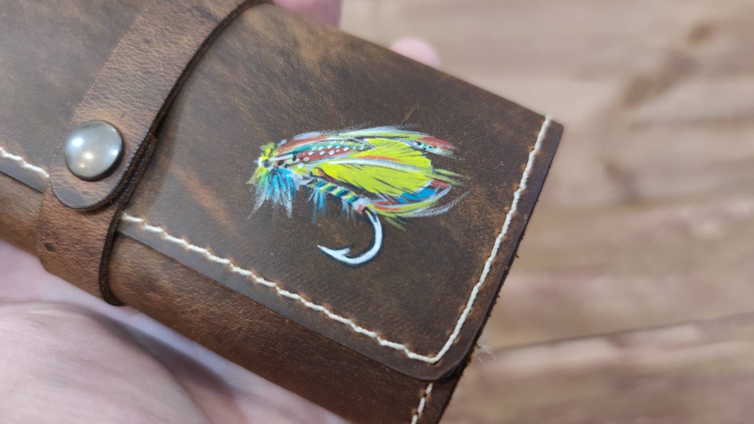 Personalized Leather Fly Fishing Wallet with Sheep skin | Etsy