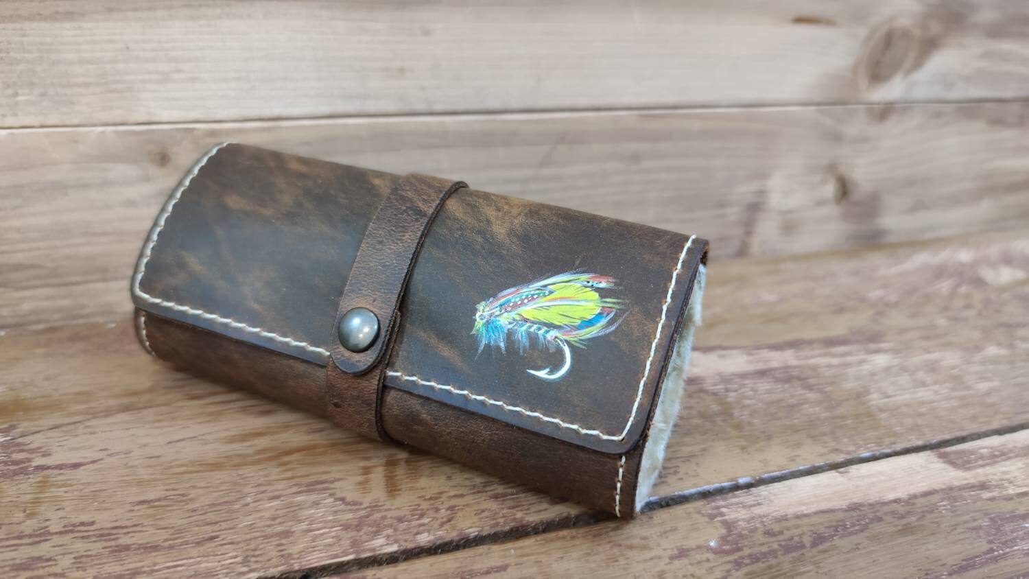 Personalized Leather Fly Fishing Wallet with Sheep skin | Etsy