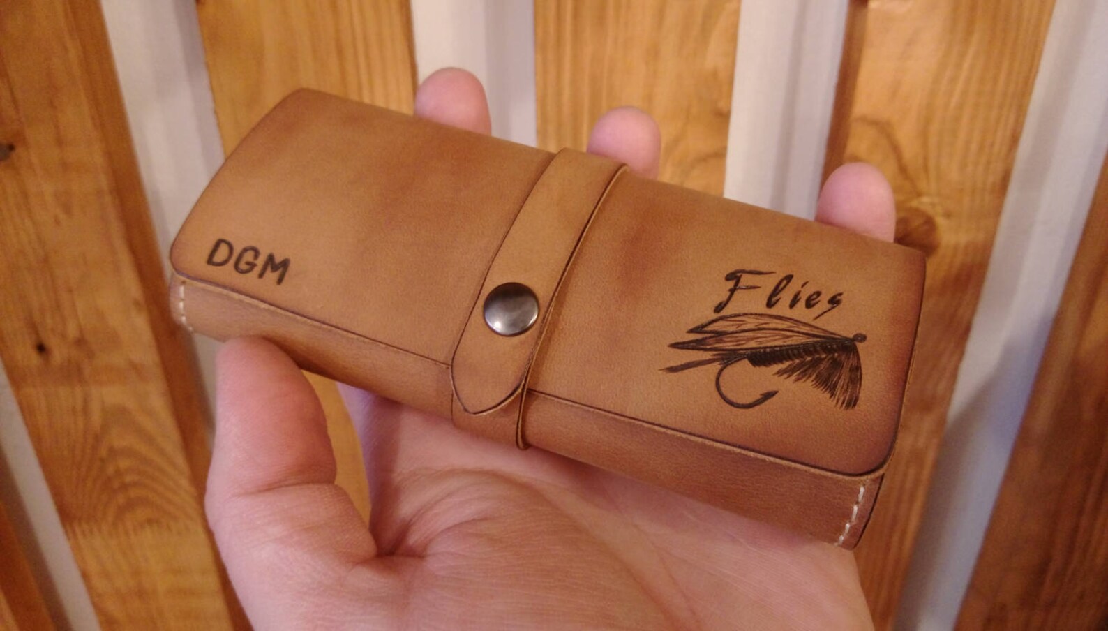 Personalized Leather Fly Fishing Wallet With Sheep Skin - Etsy
