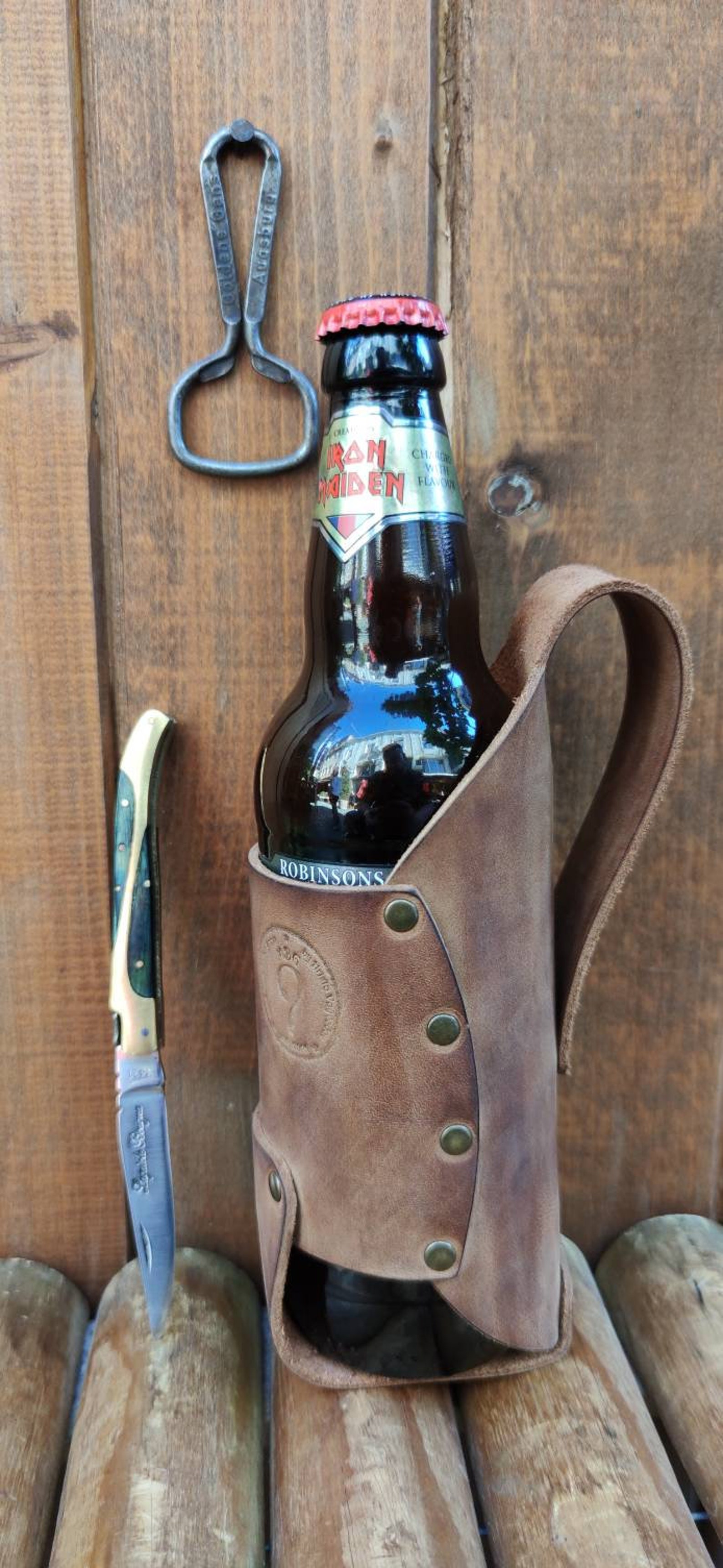 Personalized Leather Beer Holster,leather Beer Holder, Beverage Holder ...