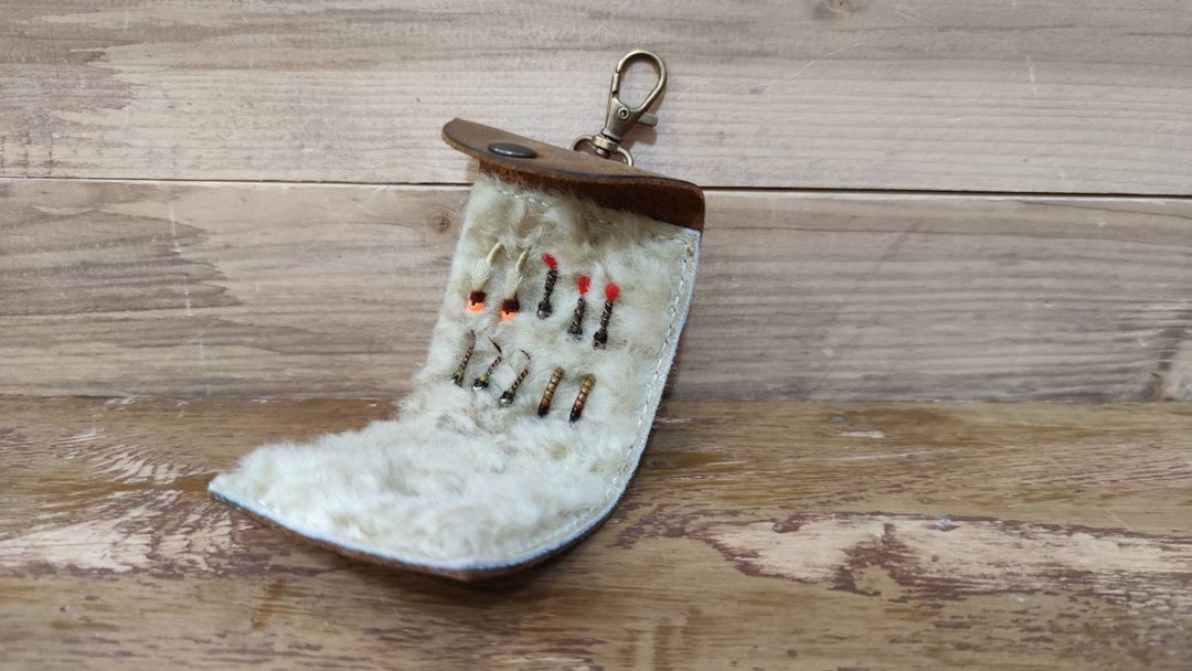 Personalized Leather Fly Fishing Wallet With Sheep Skin Custom Hand ...
