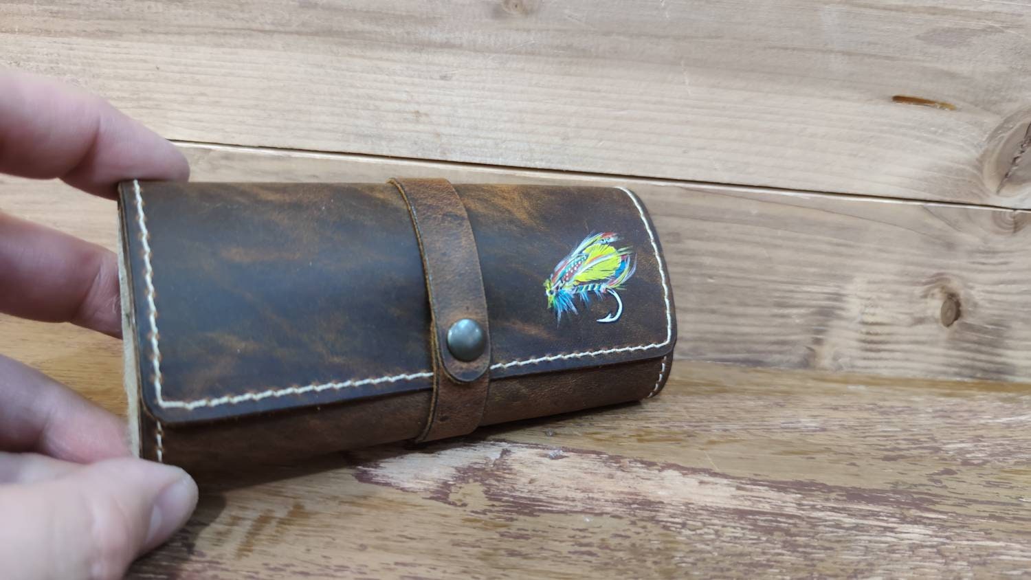 Personalized Leather Fly Fishing Wallet with Sheep skin | Etsy