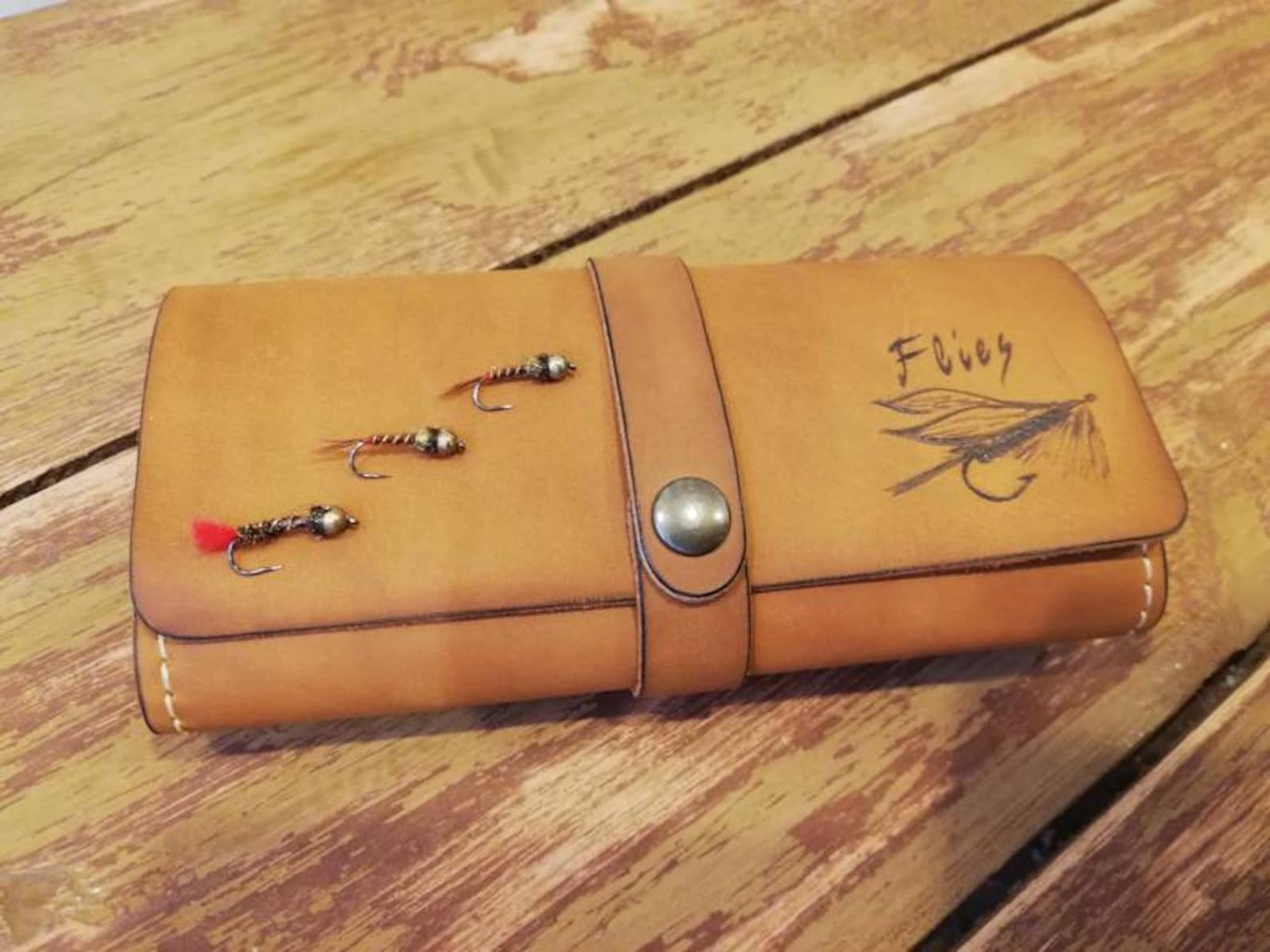 Personalized Leather Fly Fishing Wallet With Sheep Skin - Etsy Canada