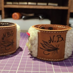 Leather Fly Fishing Cuff With Sheep Skin- Personalized With Pyrography ...