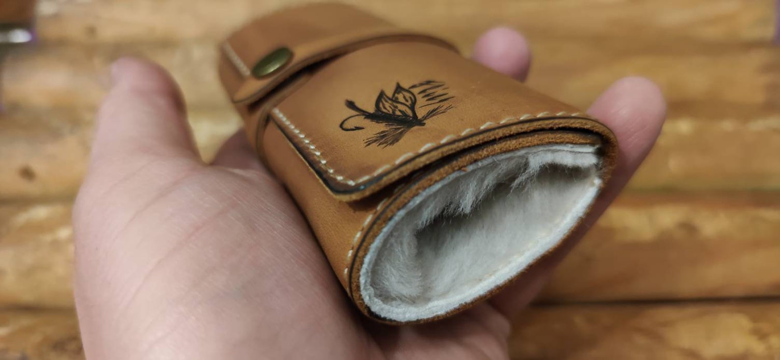 Personalized Leather Fly Fishing Wallet With Sheep Skin - Etsy