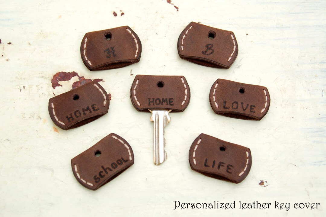 Personalized Set of Three Leather Key Cover key Topper key Cap - Etsy