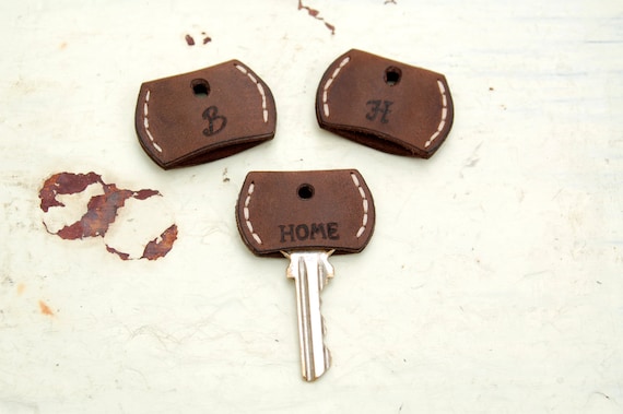 Personalized Set of Three Leather Key Cover key Topper key | Etsy