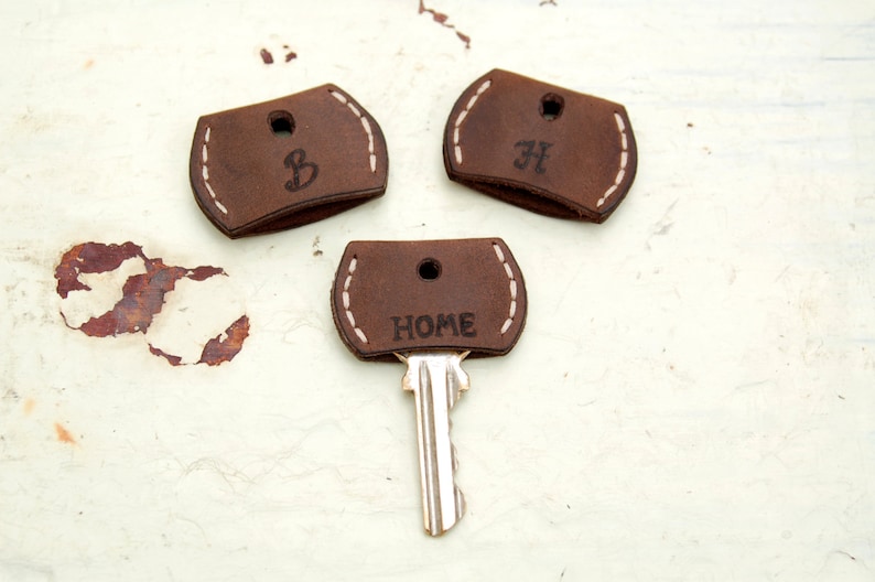 Personalized Set of Three Leather Key Cover key Topper key | Etsy