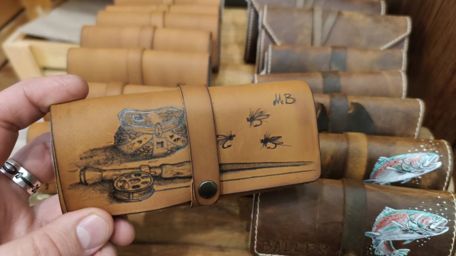 Leather Fly Fishing Wallet Personalized With Pyrography and | Etsy