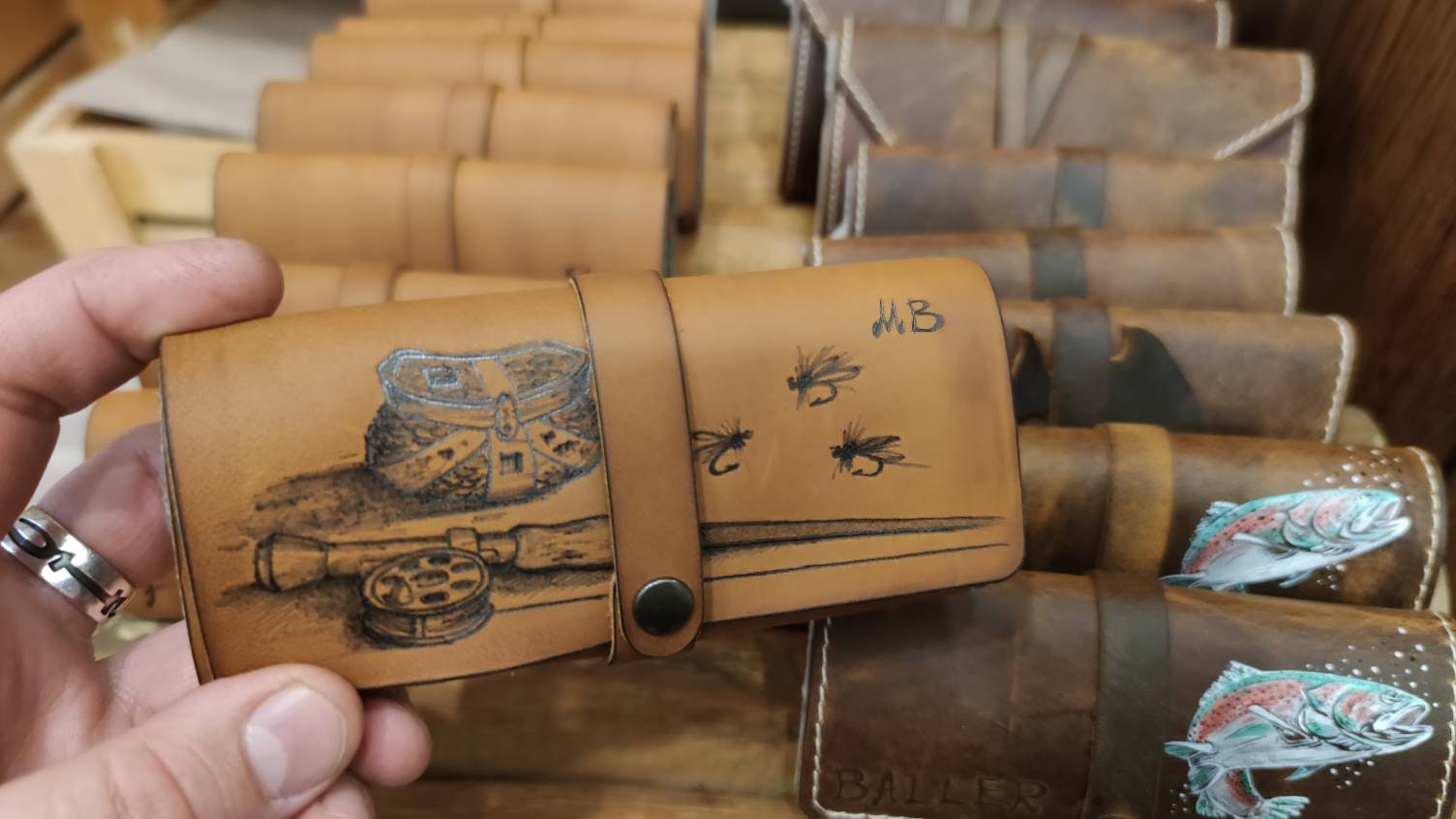 Leather Fly Fishing Wallet Personalized with Pyrography and | Etsy