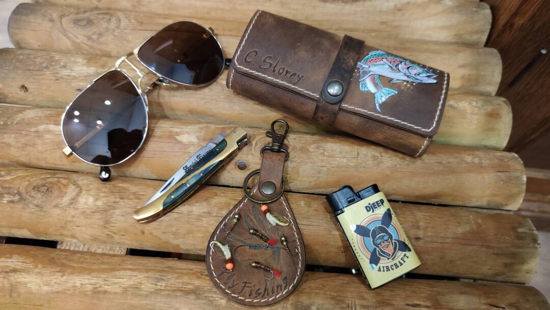 Personalized Leather Fly Fishing Keychain With Pyrography Fly - Etsy