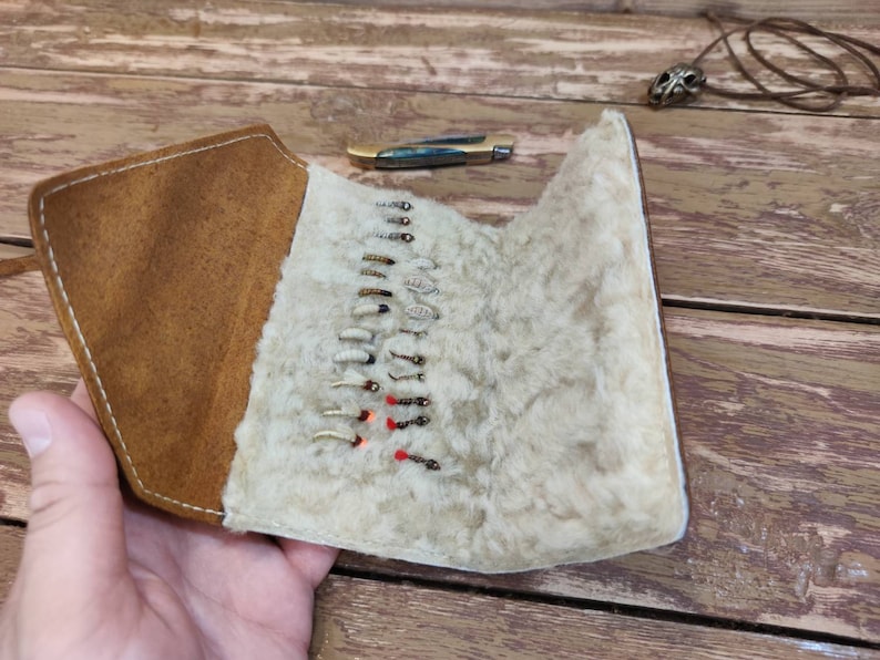 Personalized Leather Fly Fishing Wallet With Sheep Skin -fishing ...