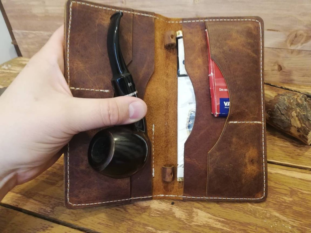 Personalized Leather Pipe & Tobacco Pouch leather Pipe Roll leather ...