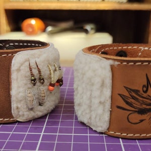 Leather Fly Fishing Cuff With Sheep Skin- Personalized With Pyrography ...