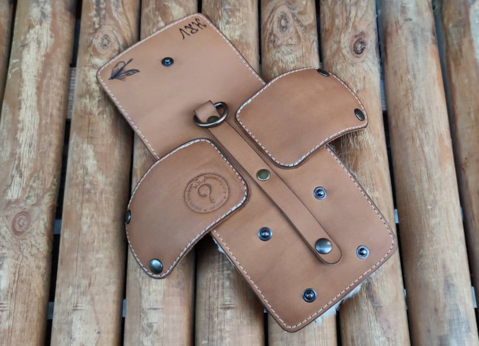 Personalized Leather Fly Fishing Wallet With Sheep Skin | Etsy