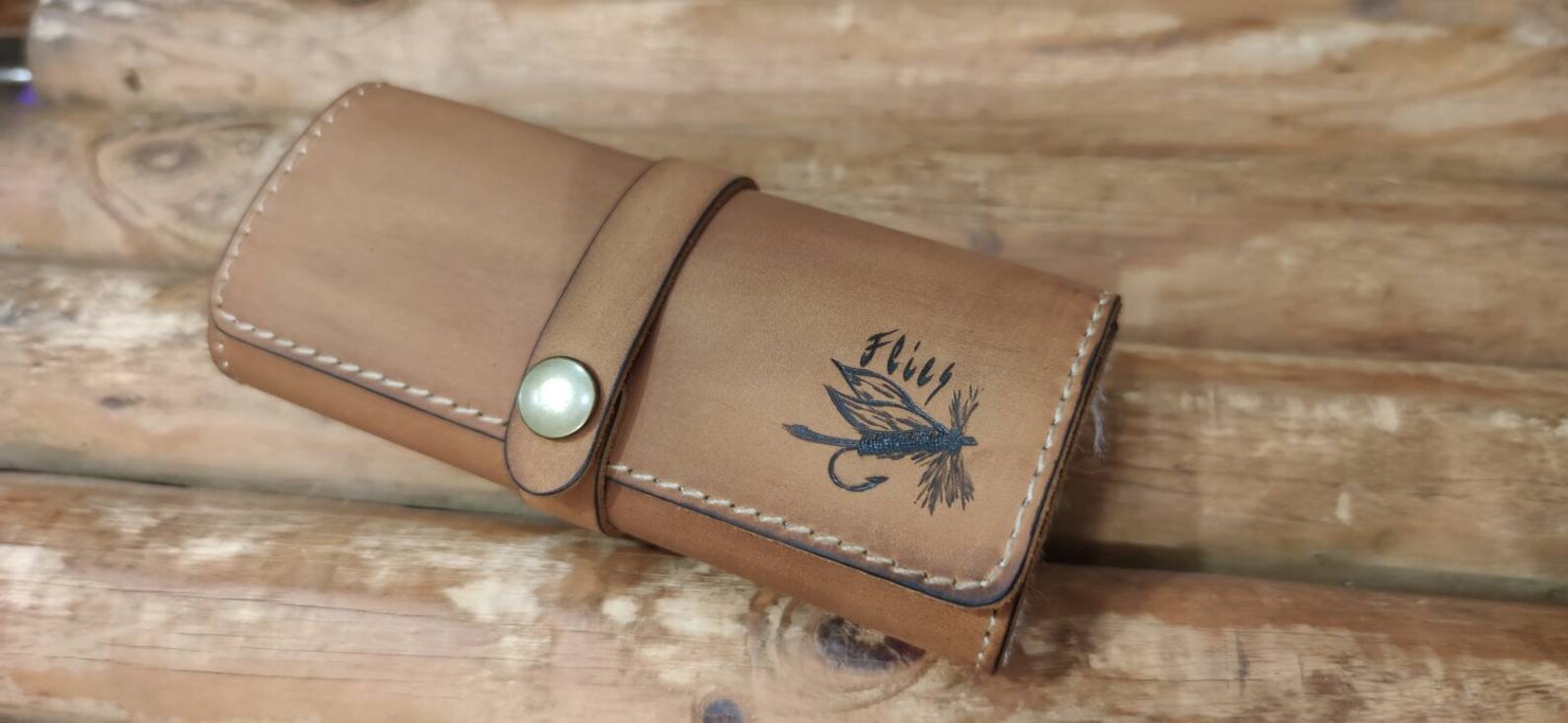 Personalized Leather Fly Fishing Wallet With Sheep Skin | Etsy