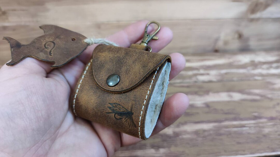 Personalized Leather Fly Fishing Wallet With Sheep Skin- Custom Hand ...