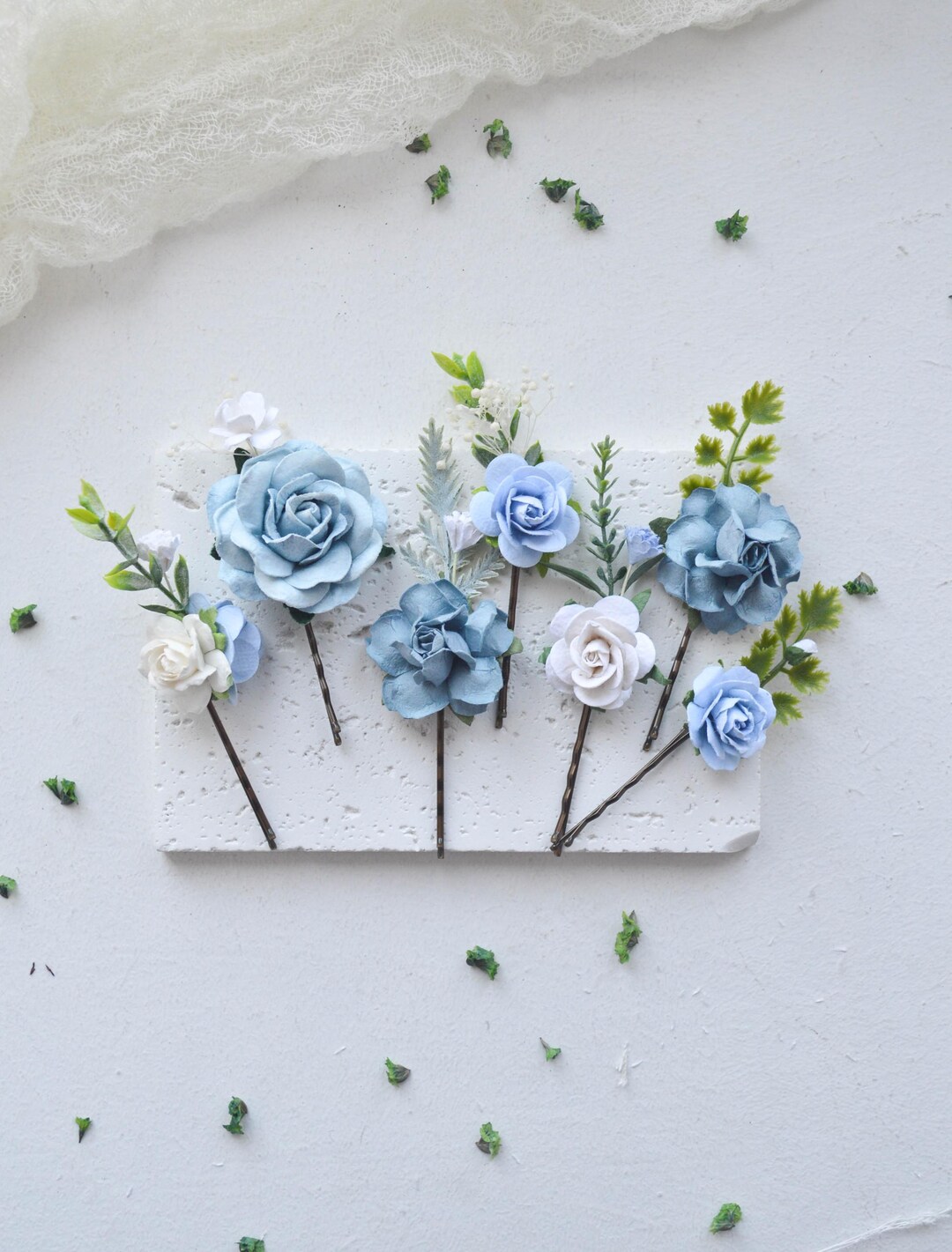 Set of 5 Dusty Blue Flower Hair Pins — Bridal Hair Pins, Wedding Hair ...