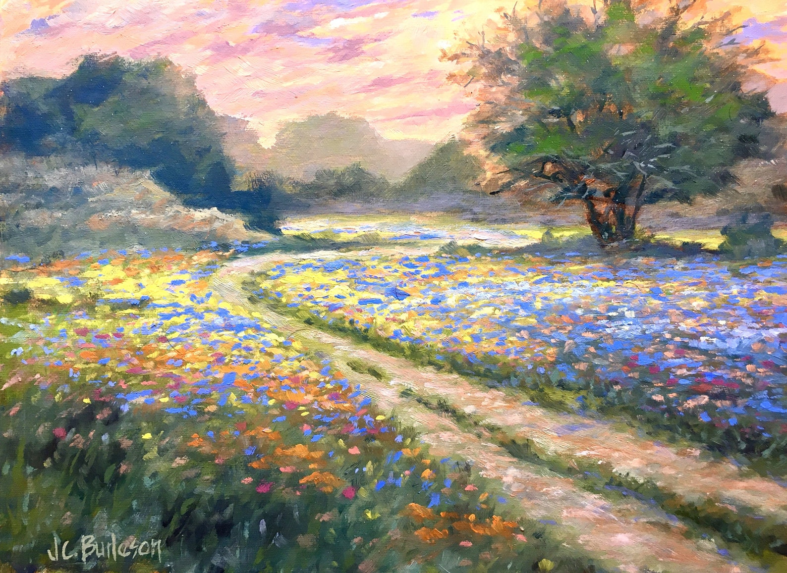 Original Custom Oil Landscape Painting of a Country Road Through Texas ...