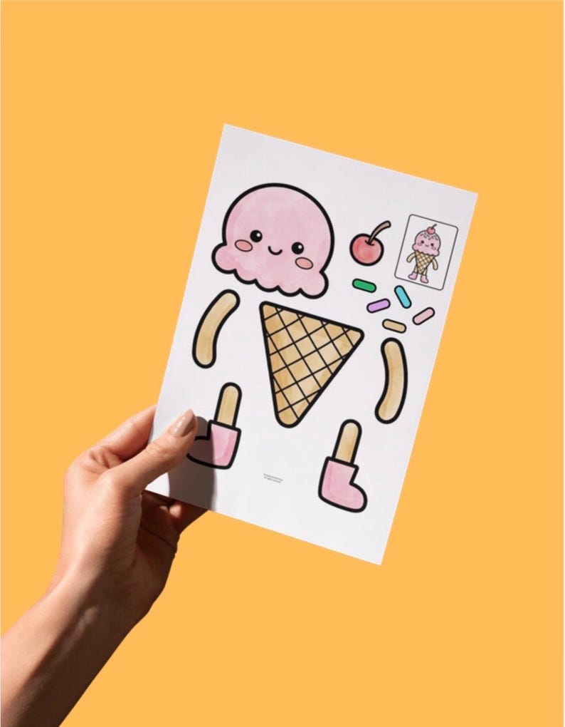 Kawaii Ice Cream Cone Craft Activity | Color Cut Glue Printable ...