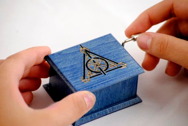 Magic Music Box Blue Hand-powered Wooden Music Box - Etsy