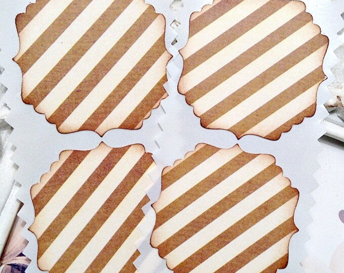 LAST SET Brown and Cream Stripe Stickers / Envelope Seals - Etsy