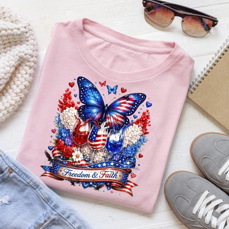 Patriotic Butterfly PNG, Red Wine Blue Sublimation, Freedom Faith ...