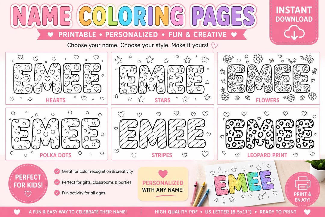 Personalized Name Coloring Pages for Kids | Bubble Letters (instant ...