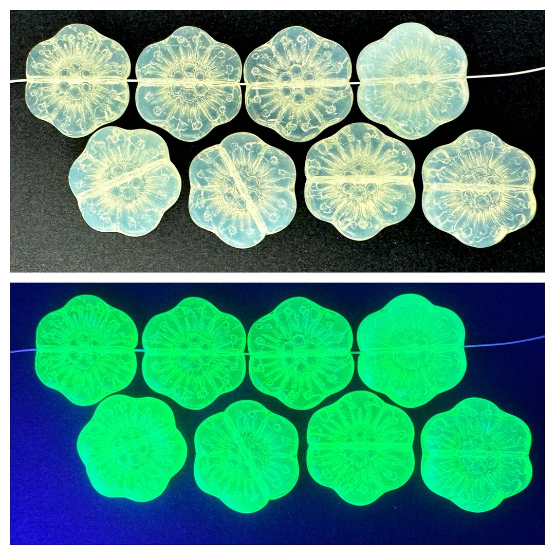Hibiscus Flower Shaped Uranium UV Glow Glass Beads!!! - Made in Czech ...