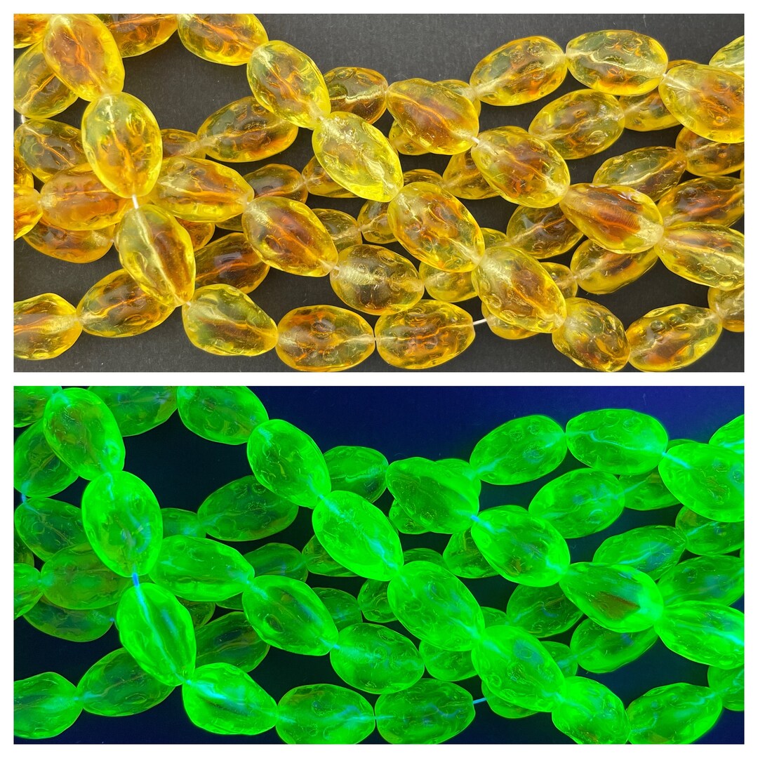 Uranium UV Glow Glass Beads!!! - Made in Czech Republic 15x10mm - Etsy