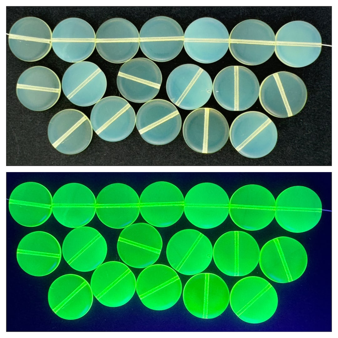 Flat Dime Shaped Uranium UV Glow Glass Beads!!! - Made in Czech ...